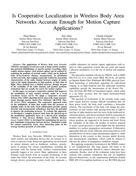 Pdf Is Cooperative Localization In Wireless Body Area Networks Accurate Enough For Motion