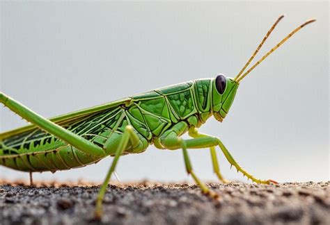 A Green Grasshopper Is Standing On A Rock Premium Ai Generated Image