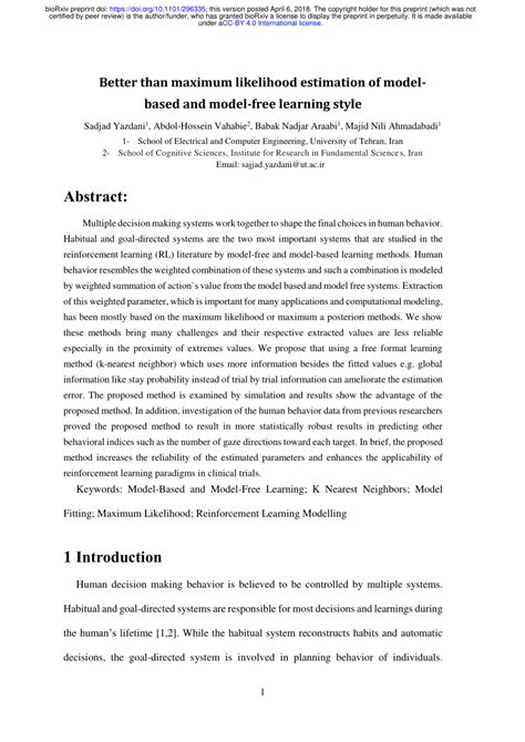 Pdf Better Than Maximum Likelihood Estimation Of Model Based And