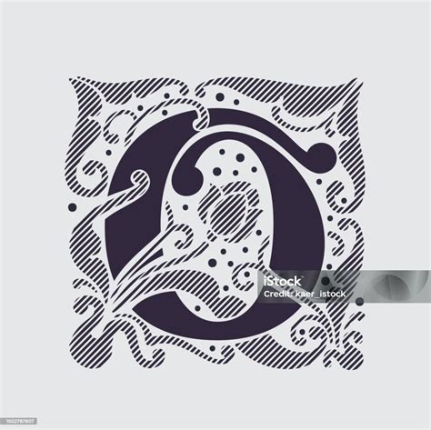 0 로고 꽃 장식과 대각선 부화의 중세 숫자 0 빈티지 앤티크 고딕 스타일의 드롭 캡 럭셔리 벡터 이니셜 0에 대한 스톡 벡터 아트 및 기타 이미지 Istock