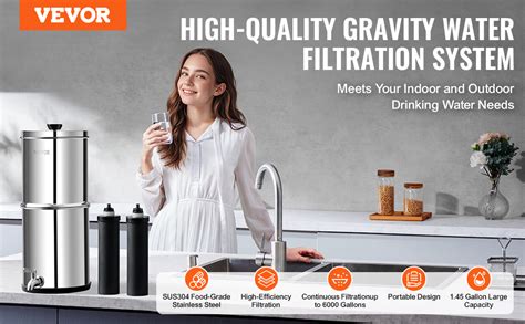 Vevor 15g Gravity Fed Water Filter Countertop System Stainless Steel 2