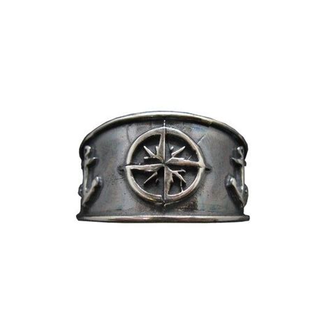 Sterling Silver Ring Band Compass And Anchor Genuine Solid Hallmarked