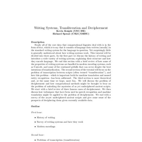 Writing Systems Transliteration And Decipherment Acl Anthology
