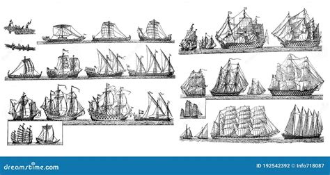 Veleros De Diferentes Tipos De Buques Antiguos De Vela Vintage E