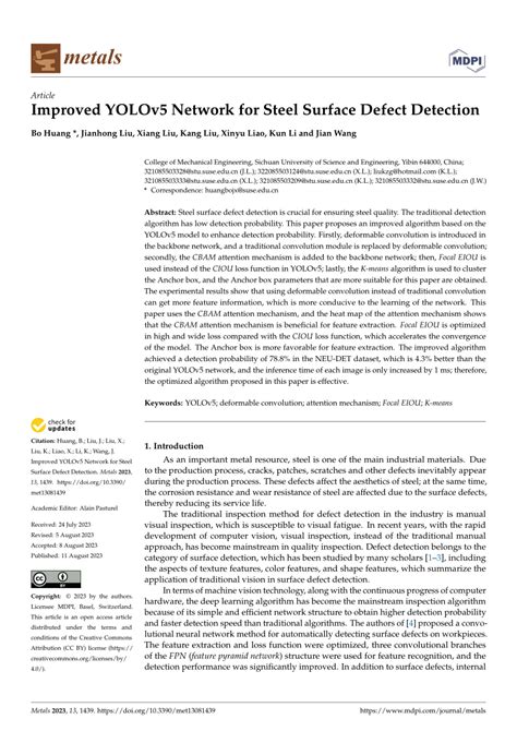 pdf improved yolov5 network for steel surface defect detection