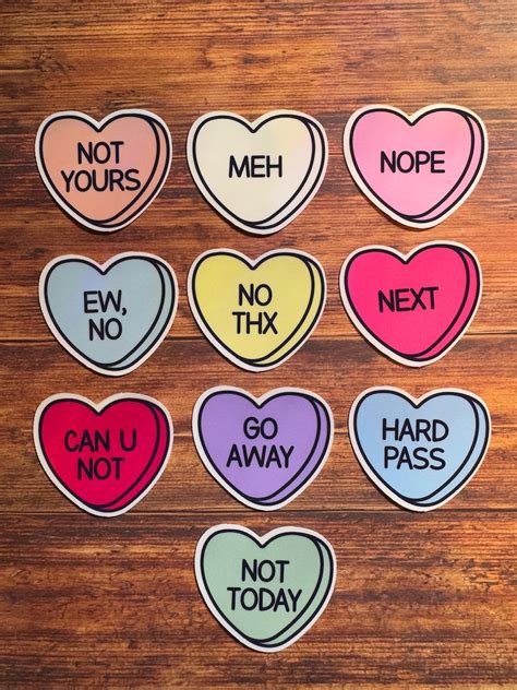 Valentines Love Rejection Candy Heart Sticker Pack 10 Stickers