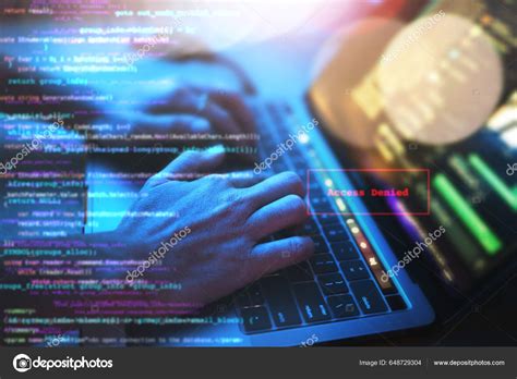 person hands laptop coding night office typing iot website code stock