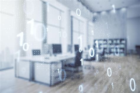 Premium Photo Double Exposure Of Abstract Virtual Binary Code Hologram On Modern Corporate