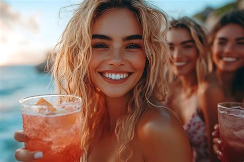 A Group Of Friends Enjoy Drinks And Smiles Celebrating A Joyful Summer