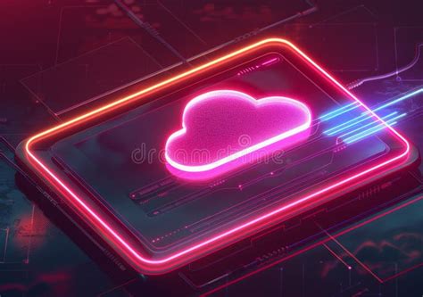 Futuristic Cloud Computing Concept With Neon Lights Digital Technology And Data Storage