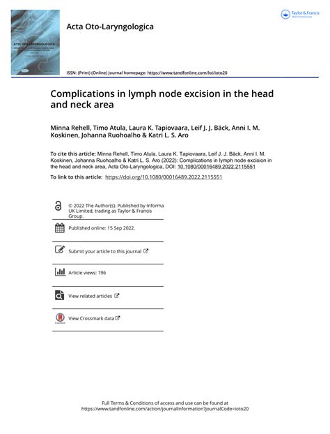 Pdf Complications In Lymph Node Excision In The Head And Neck Area