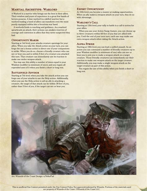 Subclass Fighter Martial Archetype Warlord Runearthedarcana
