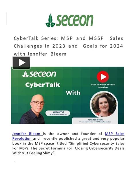 Ppt Msp And Mssp Sales Challenges In 2023 And Goals For 2024 With Jennifer Bleam Powerpoint