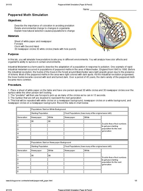 Peppered Moth Simulation Paper Pdf Nature