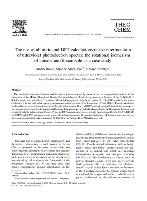 Pdf The Use Of Ab Initio And Dft Calculations In The Interpretation Of Ultraviolet