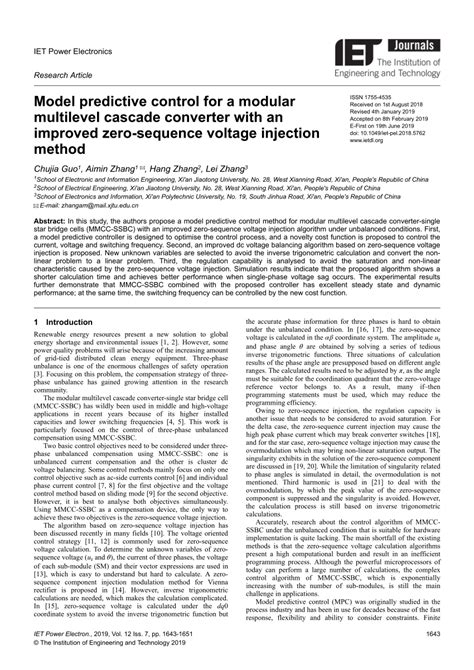 Pdf Model Predictive Control For A Modular Multilevel Cascade