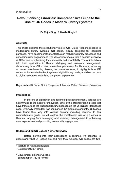 Pdf Revolutionising Libraries Comprehensive Guide To The Use Of Qr Codes In Modern Library