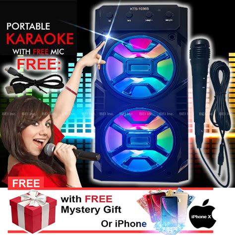 Bei Karaoke Model Wireless Portable Led Bluetooth Speaker With Free Mic Cord And Aux Usb Tf