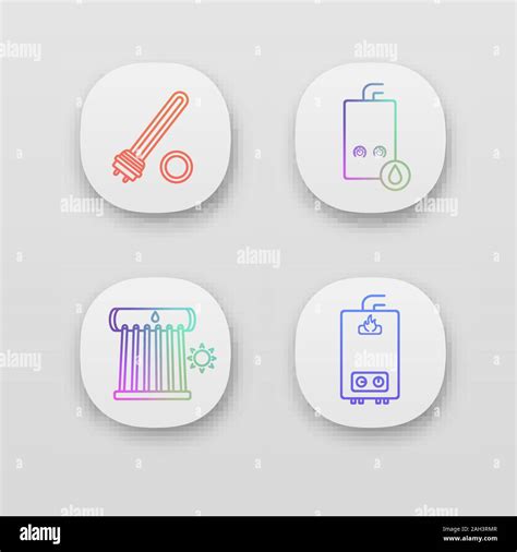 Heating App Icons Set Electric And Gas Water Heaters Heating Boiler