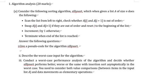 Solved 1 Algorithm Analysis 20 Marks A Consider The