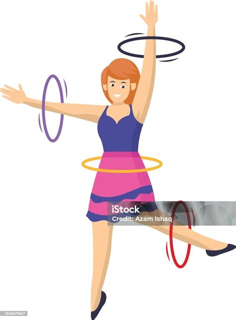 소녀 저글링 반지 개념 귀여운 후프 저글러 벡터 아이콘 디자인 서커스 문자 기호 카니발 연기자 사인 축제 극단 스톡 일러스트