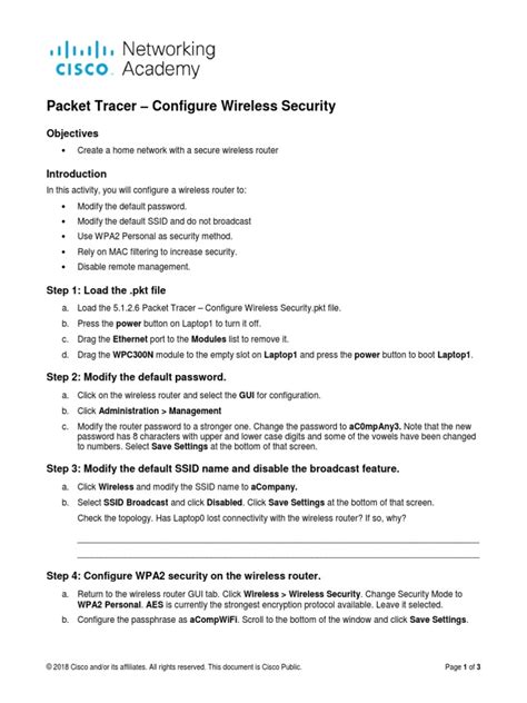 5 1 2 6 Packet Tracer Configure Wireless Security Pdf Router Computing Computer Network