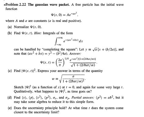 Solved Problem 222 The Gaussian Wave Packet A Free