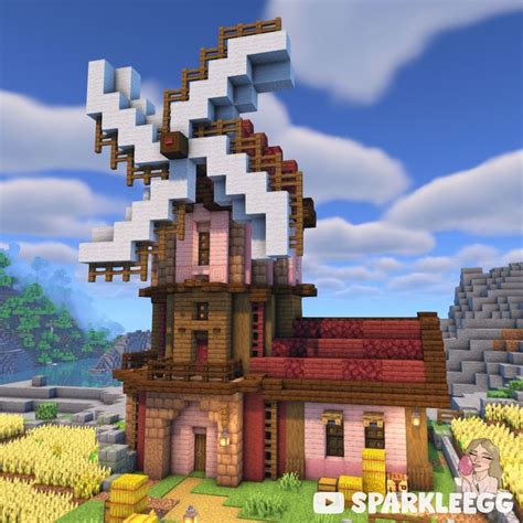 Minecraft Cherry Mangrove Windmill Cute Minecraft Houses Minecraft Houses Minecraft Farm