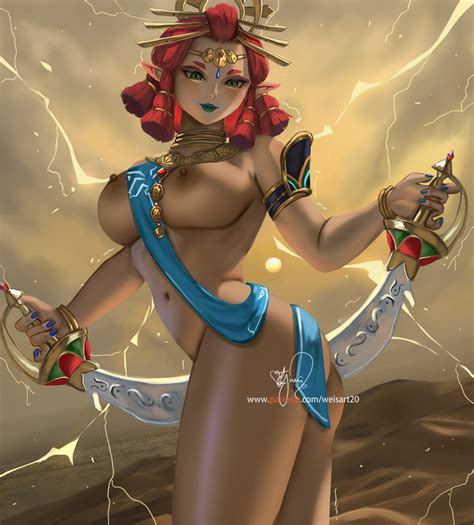 Rule 34 Dark Skinned Female Elf Elf Female Functionally Nude Gerudo Holding Weapon Jewelry