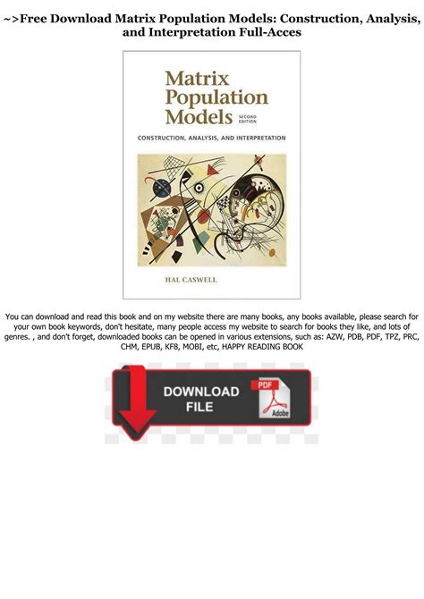 Pdf Download Matrix Population Models Construction Analysis And