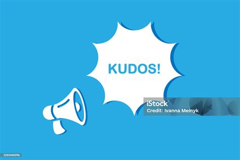 확성기로 말풍선을 칭찬합니다 비즈니스 마케팅 및 광고를 위한 Kudos 웹 배너 벡터 일러스트 레이 션 감탄에 대한 스톡 벡터 아트 및 기타 이미지 Istock