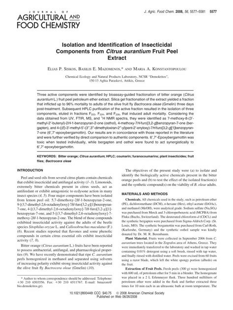 Pdf Isolation And Identification Of Insecticidal Components From