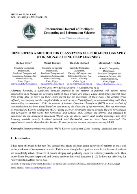 pdf developing a method for classifying electro oculography eog signals using deep learning