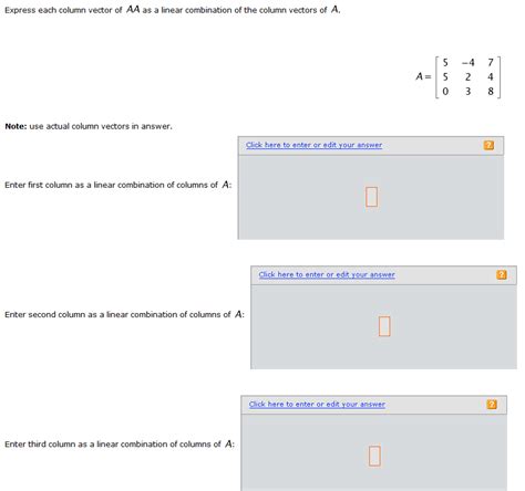 Solved Express Each Column Vector Of AA As A Linear Chegg