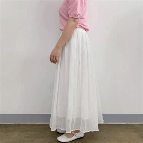 148 키작녀쇼핑몰 밴딩 플리츠 물결 쉬폰 롱스커트