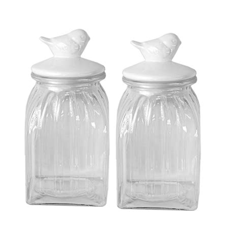 Kit 2 Potes Vidro Tampa Cerâmica Pássaro 1500ml Class Madeiramadeira