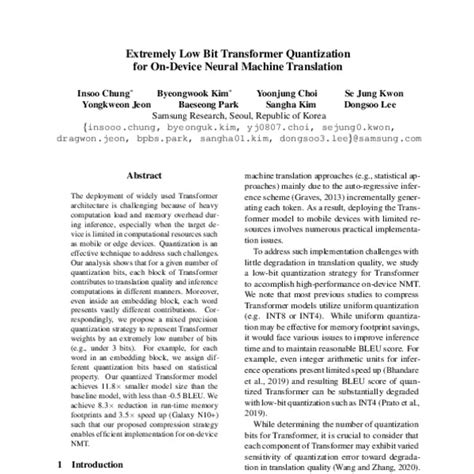 Extremely Low Bit Transformer Quantization For On Device Neural Machine
