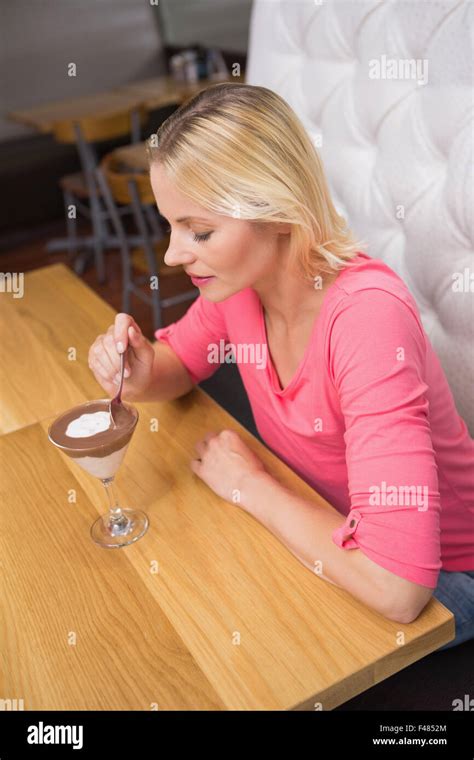 Pretty Blonde Having A Dessert Stock Photo Alamy