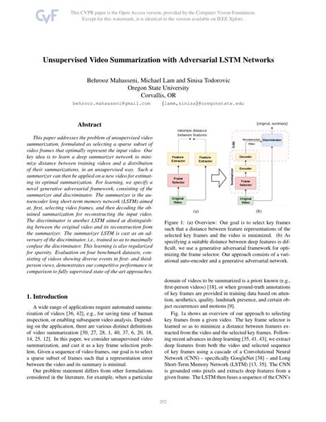 Pdf Unsupervised Video Summarization With Adversarial Lstm Networks