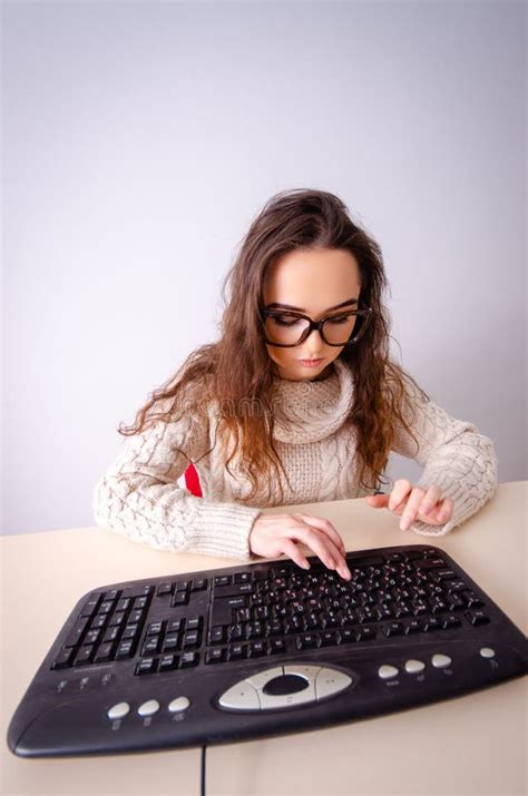 The Funny Nerd Girl Working On Computer Stock Image Image Of Attack Information 146513783