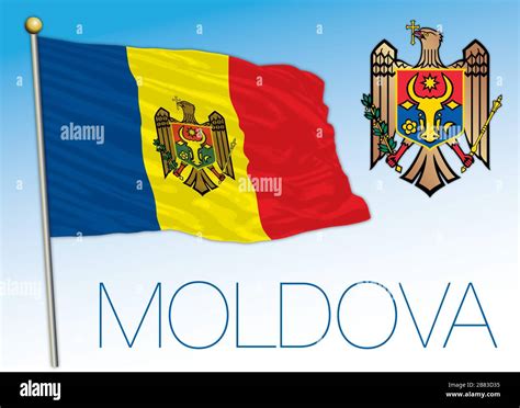 Moldova Official National Flag And Coat Of Arms Europe Vector