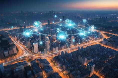 Big Data Connection Technology Cityscape Telecommunication And Communication Network Concept