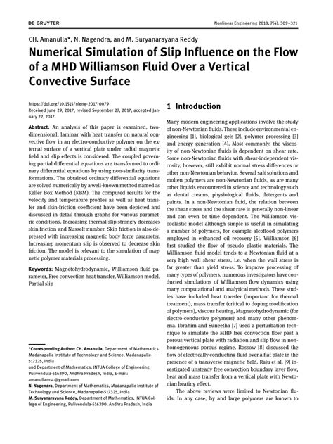 Pdf Numerical Simulation Of Slip Influence On The Flow Of A Mhd Williamson Fluid Over A
