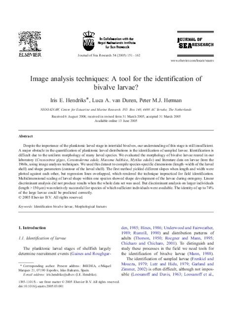 Pdf Image Analysis Techniques A Tool For The Identification Of Bivalve Larvae