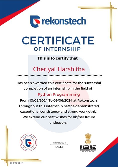 Harshitha Cheriyal On Linkedin Internship Rekonstech Pythonprogramming