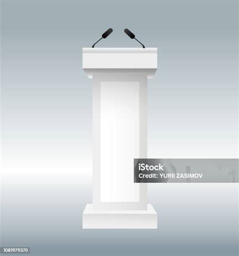 투명 한 배경에 고립 된 마이크와 연단 트리뷴의 벡터 그림 아트 디자인 연단에 서 있다 비즈니스 프레 젠 테이 션 회의 대 한 추상적인 개념 그래픽 요소입니다 공란에 대한