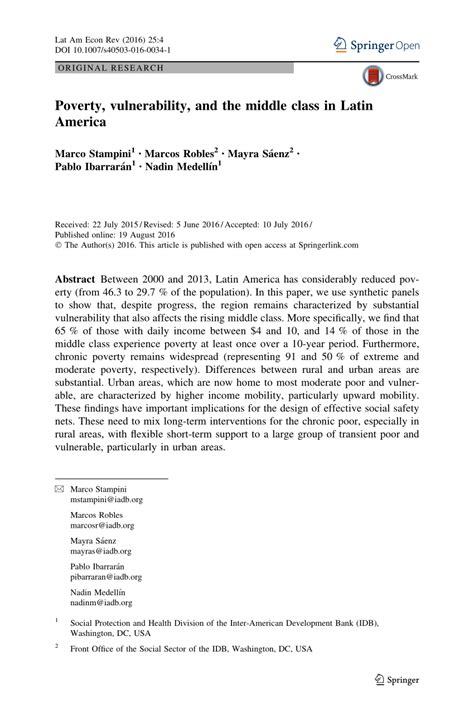 Pdf Poverty Vulnerability And The Middle Class In Latin America