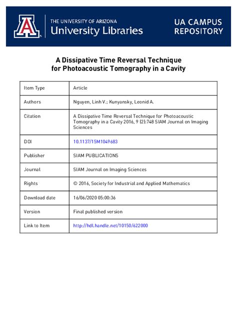 Pdf A Dissipative Time Reversal Technique For Photoacoustic