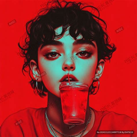 Ai创作图网红潮流插画 个性红黑女人 网红风装饰画 写实人物插画 Ins风人物 果汁女孩头像 红黑炫酷暗黑秀场风 红衣女孩头像 Ins复古红黑金 红色系复古 数字肖像插画 高端红色系 欧美人物