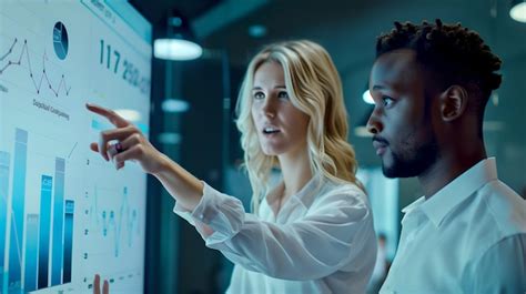 Premium Photo Professional Team Analyzing Data On Digital Interactive Display At Modern Office